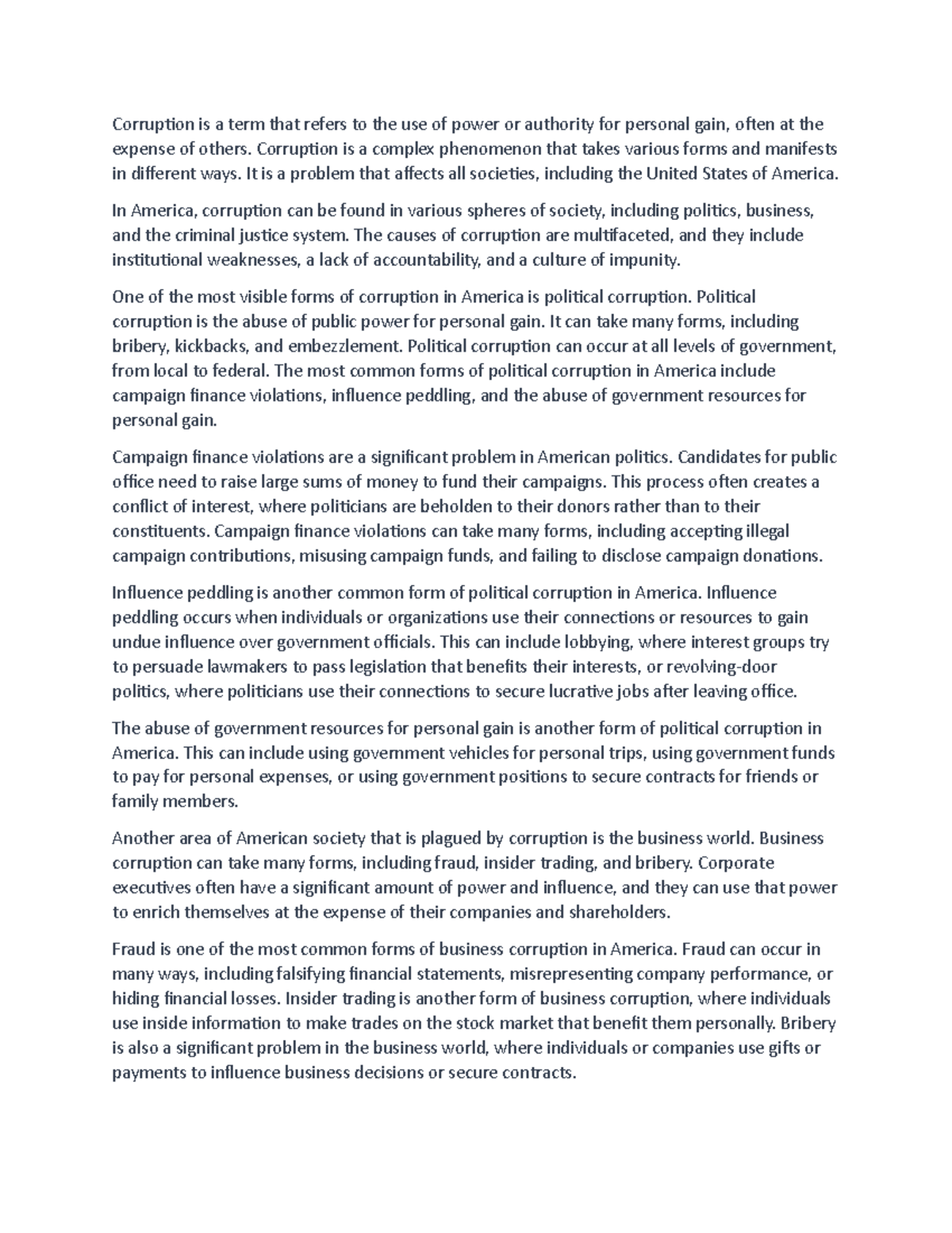 Corruption in America - Corruption is a term that refers to the use of ...