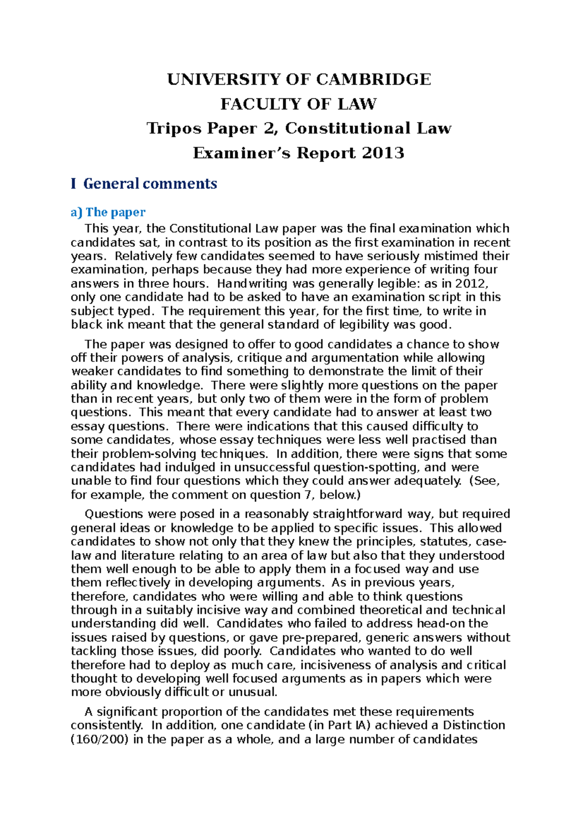 Exam June 2013, answers - UNIVERSITY OF CAMBRIDGE FACULTY OF LAW Tripos ...