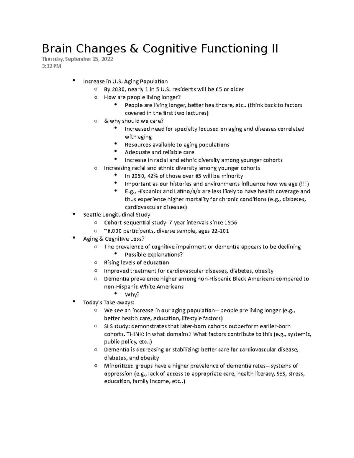 Brain Changes and Cognitive Functioning II - Brain Changes & Cognitive ...
