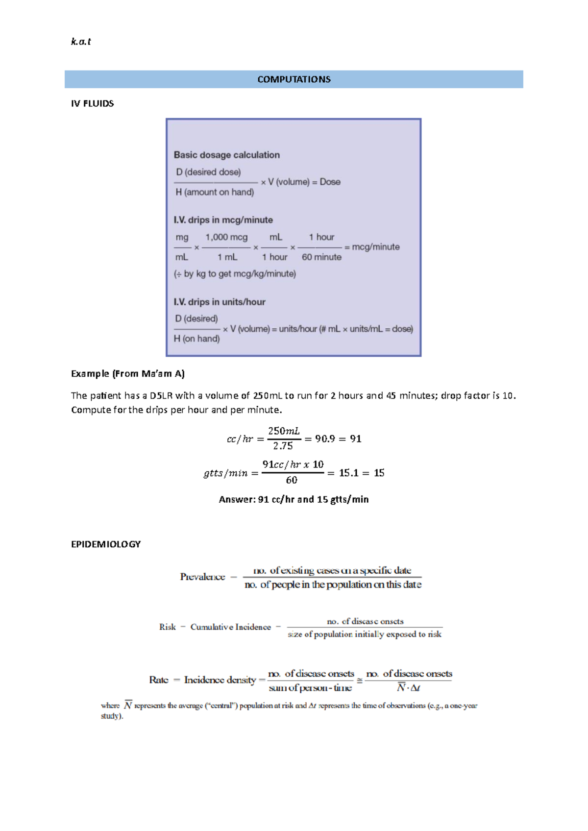 Formula - IV and Drug Calculations - Medical-Surgical Nursing - k.a ...