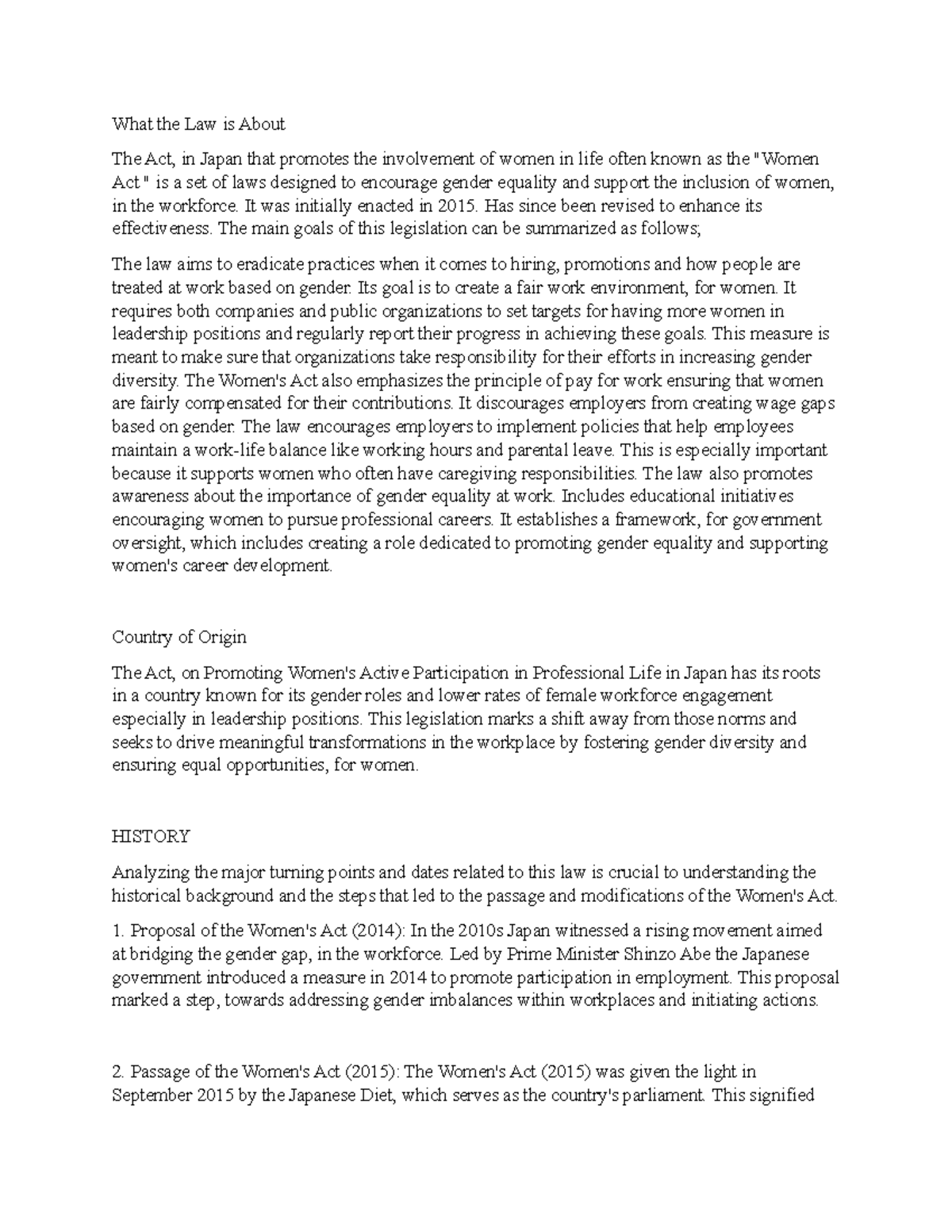 CSR country and law - In this assignment, there is a law that helps ...