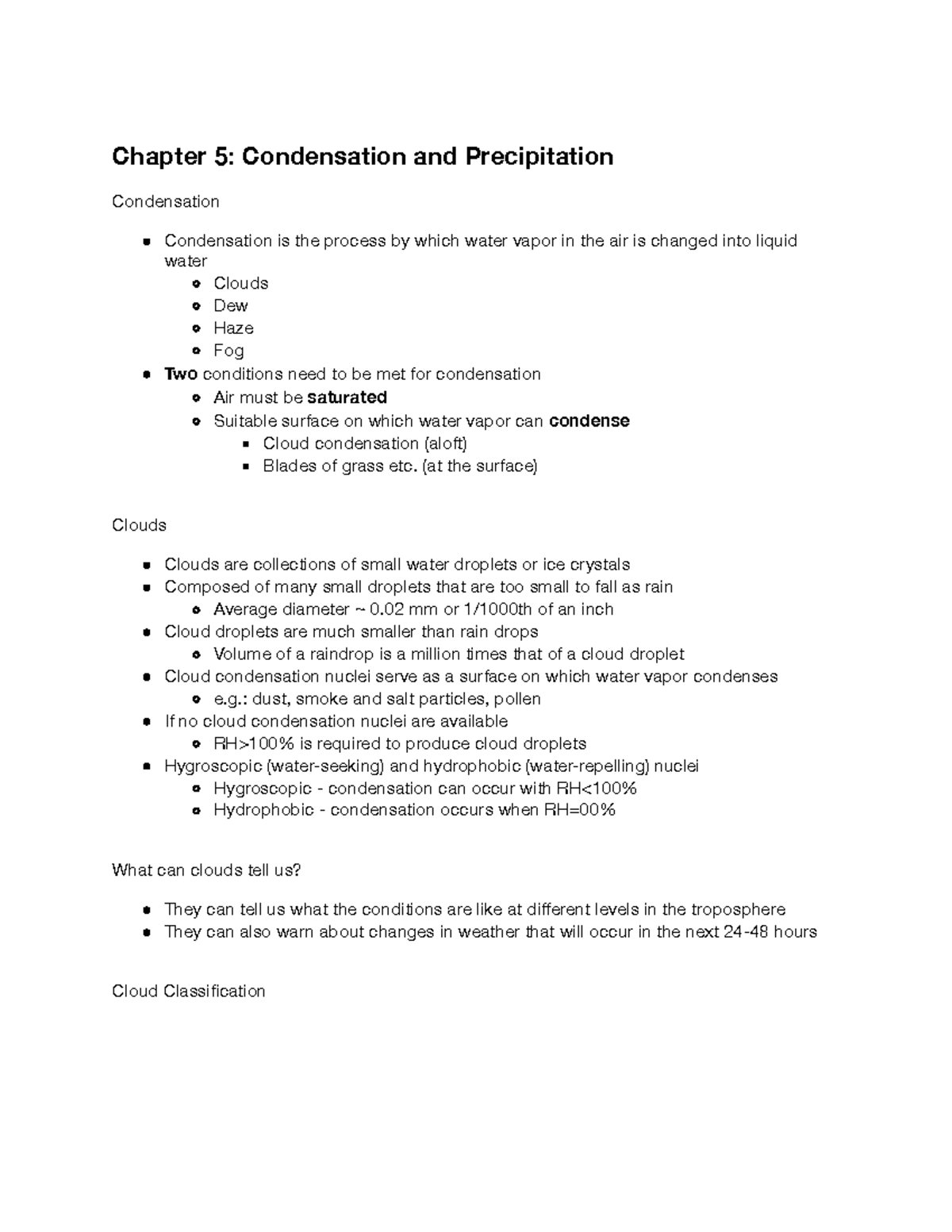 MTEOR 206 Chapter 5 - Lecture notes 5 - Chapter 5: Condensation and ...