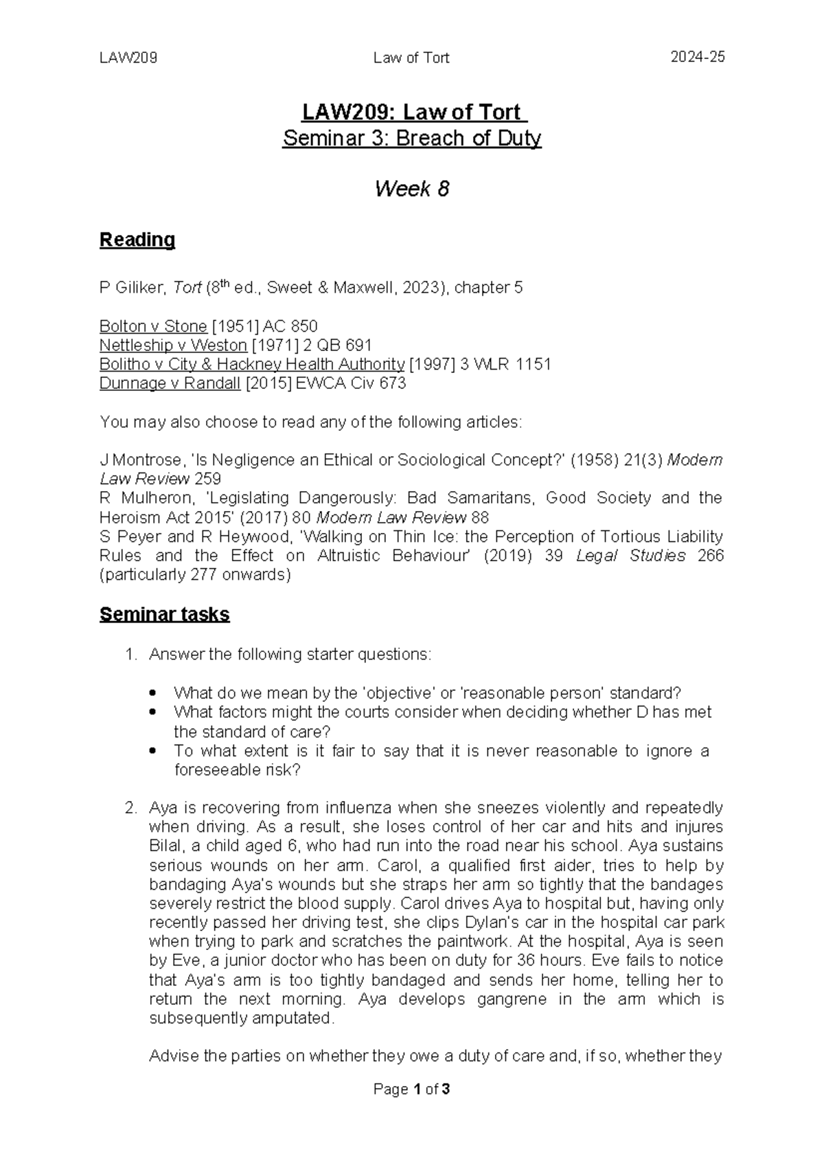Breach+of+Duty+Seminar+Questions%5B30%5D - LAW209 Law of Tort 2024 ...