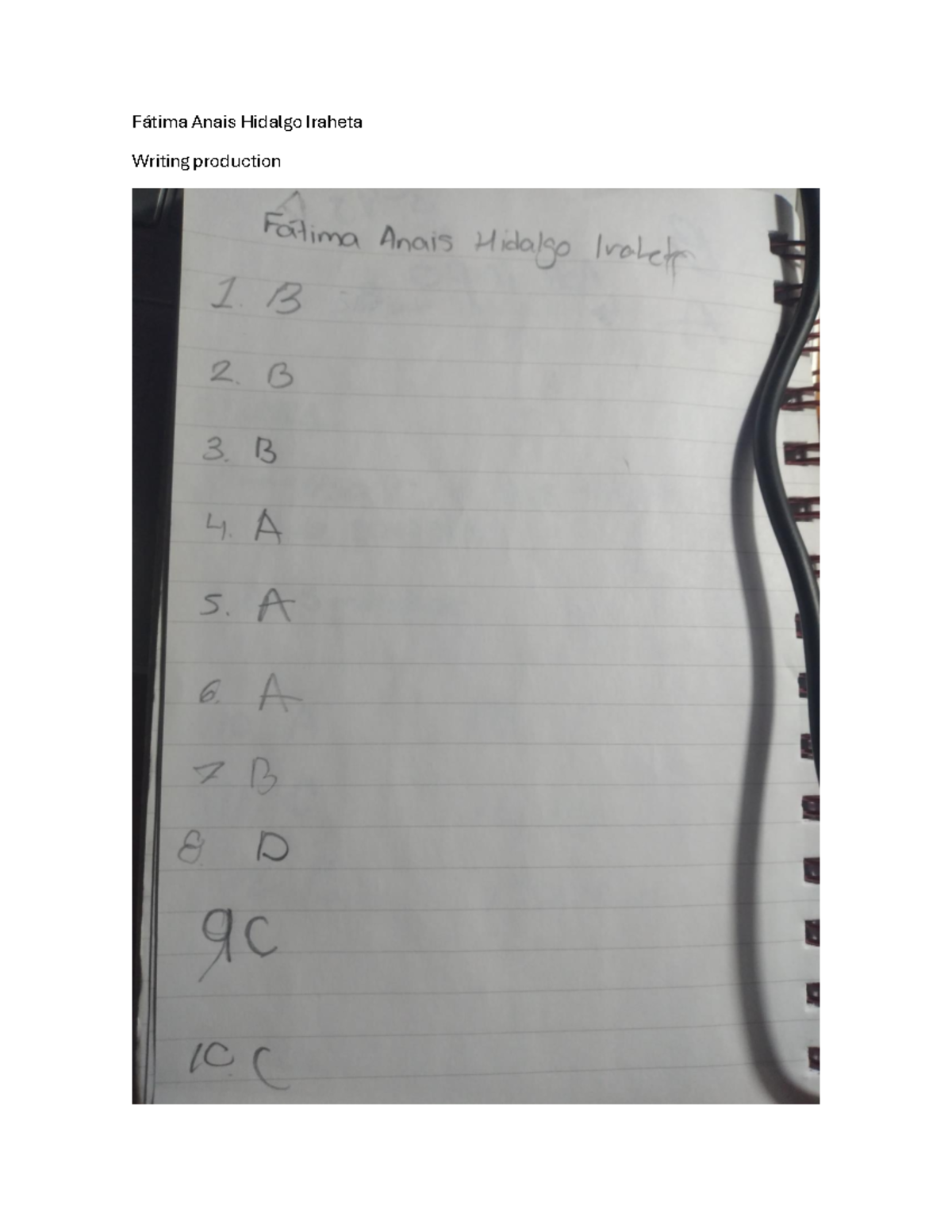 Writing production - Inglés I - Fátima Anais Hidalgo Iraheta Writing ...