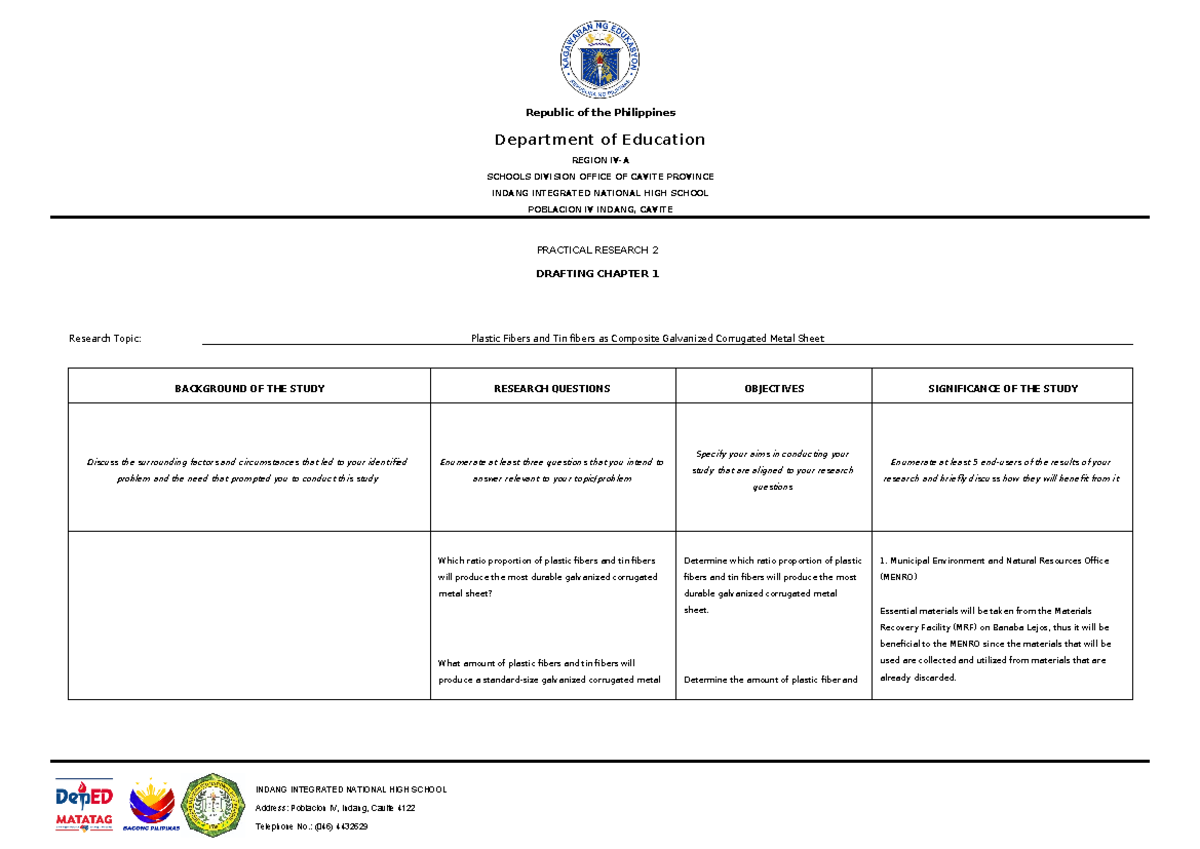 PR2 Task Sheet 1 Drafting Chapter 1 - Department of Education REGION IV ...