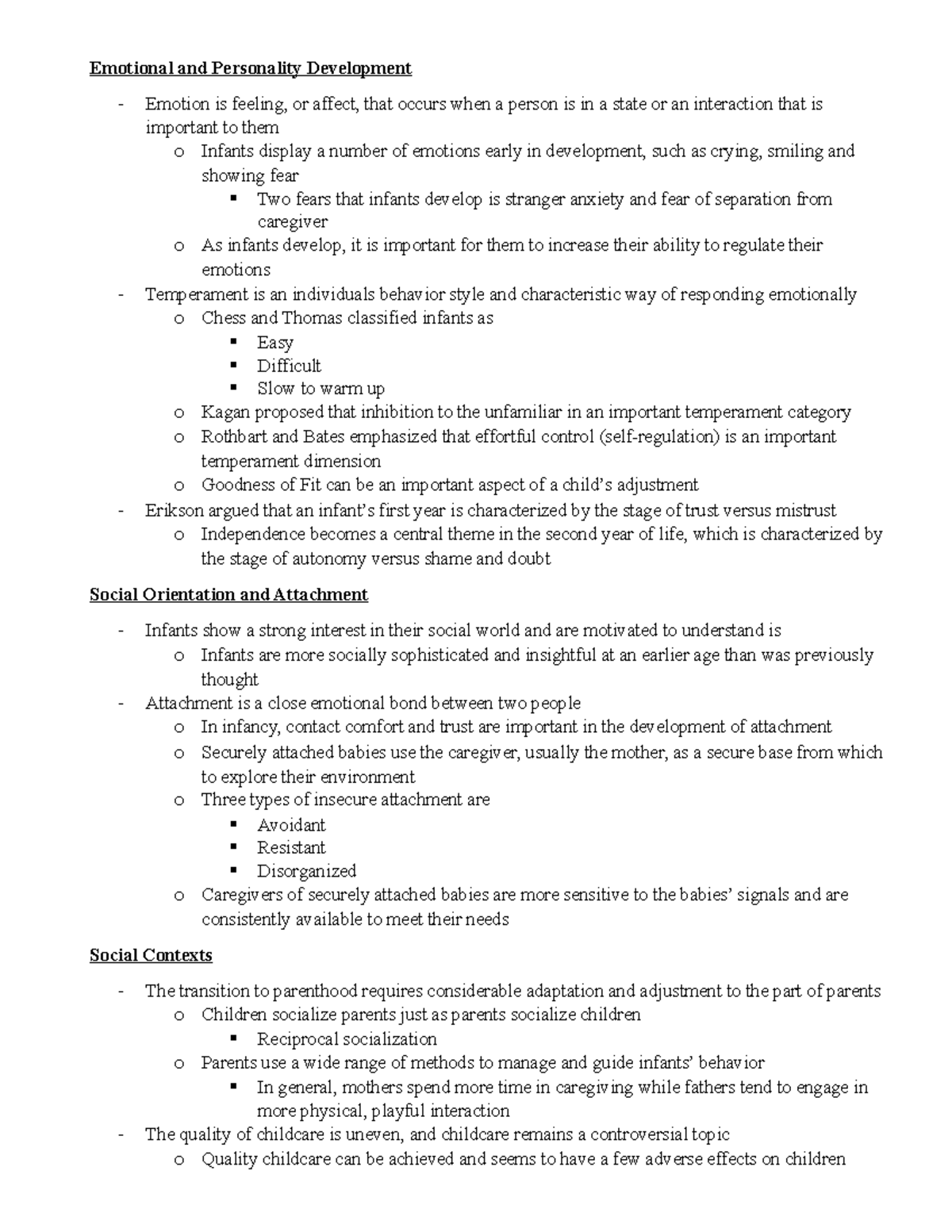 Psych Chapter 4 Study guide - Emotional and Personality Development ...