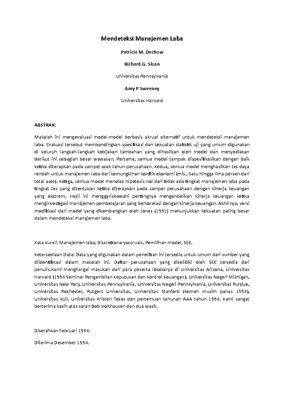 Mendeteksi Manajemen Laba - Mendeteksi Manajemen Laba Patricia M ...