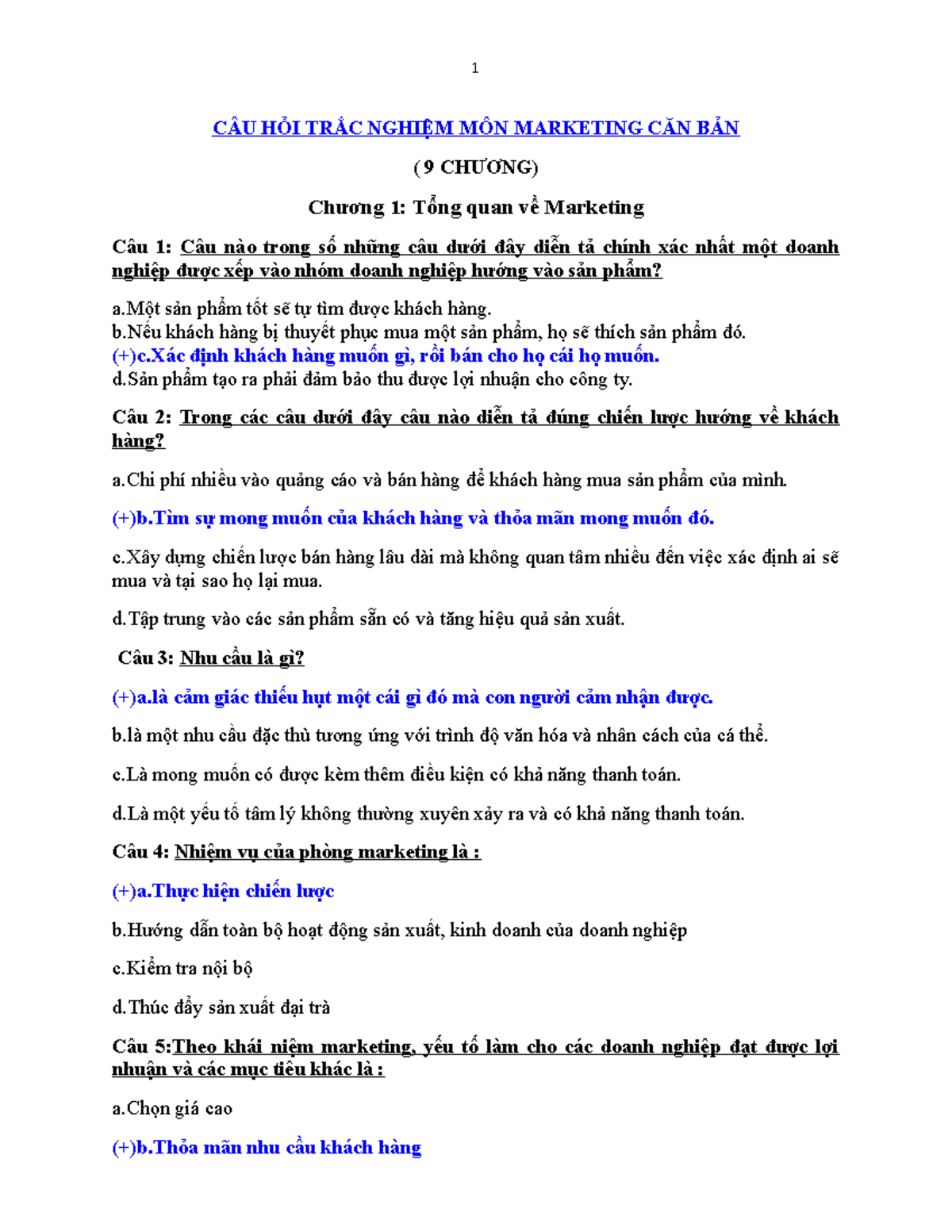 123doc cau hoi trac nghiem mon marketing can ban - CÂU HỎI TRẮC NGHIỆM MÔN MARKETING CĂN BẢN ( 9 ...