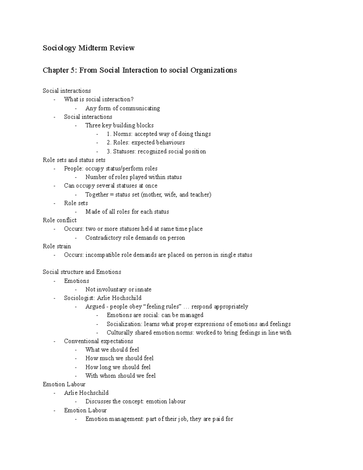 Sociology Midterm Review - Sociology Midterm Review Chapter 5: From ...