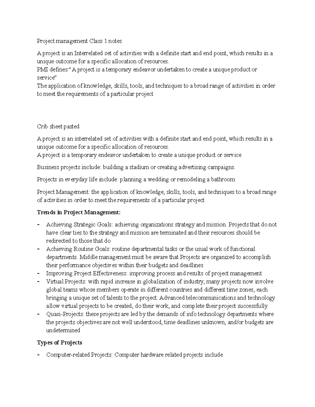 GMS450 Notes compilation 1st to 3rd chapter - Project management Class ...