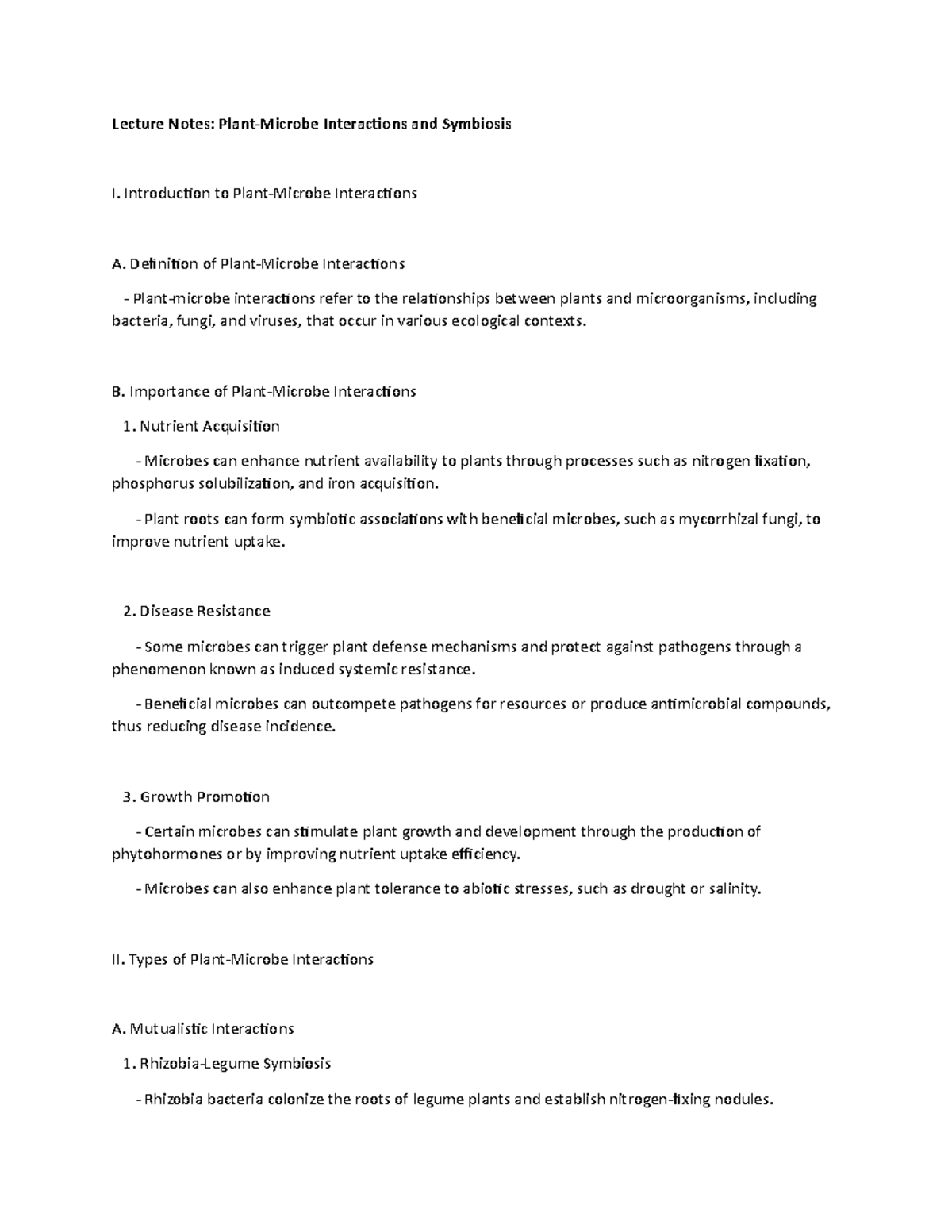 Lecture Notes: Plant-Microbe Interactions and Symbiosis - Introduction ...
