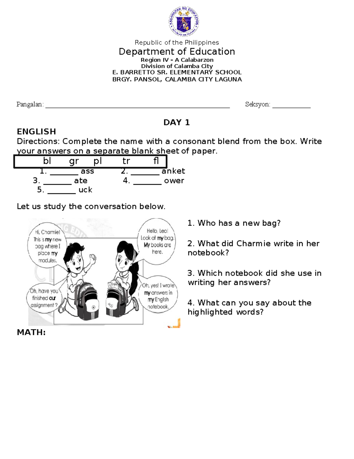 Module 1 - for modular class - Republic of the Philippines Department ...