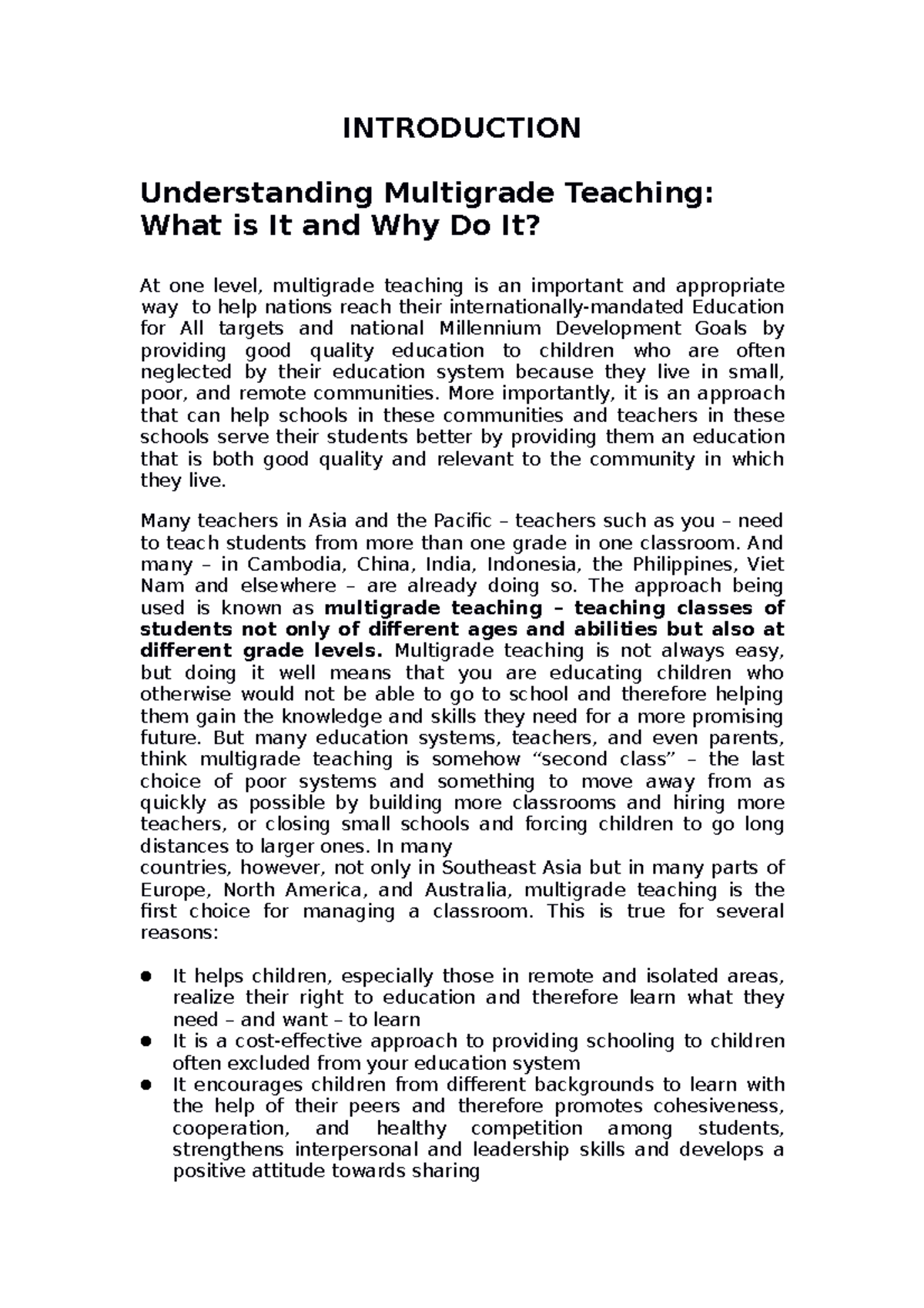 Prelim - these are notes - INTRODUCTION Understanding Multigrade ...