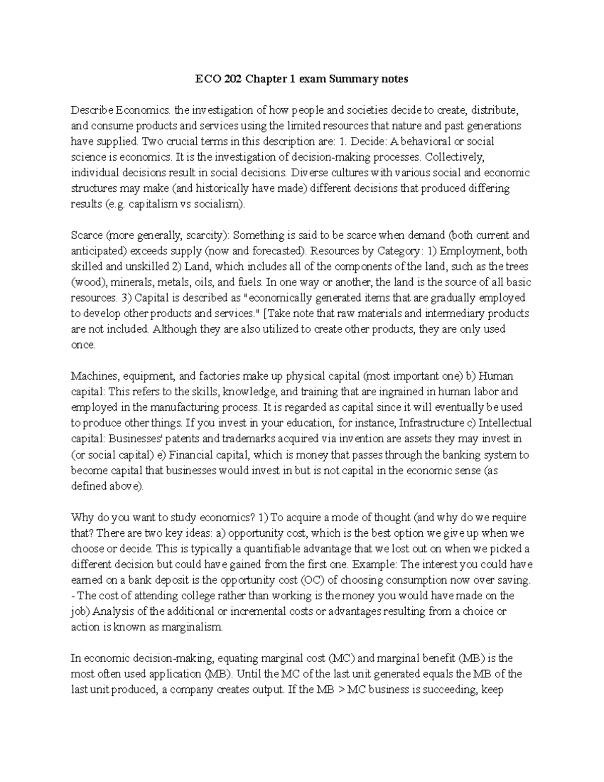 ECO 202 Chapter 1 exam Summary notes - ECO 202 Chapter 1 exam Summary ...
