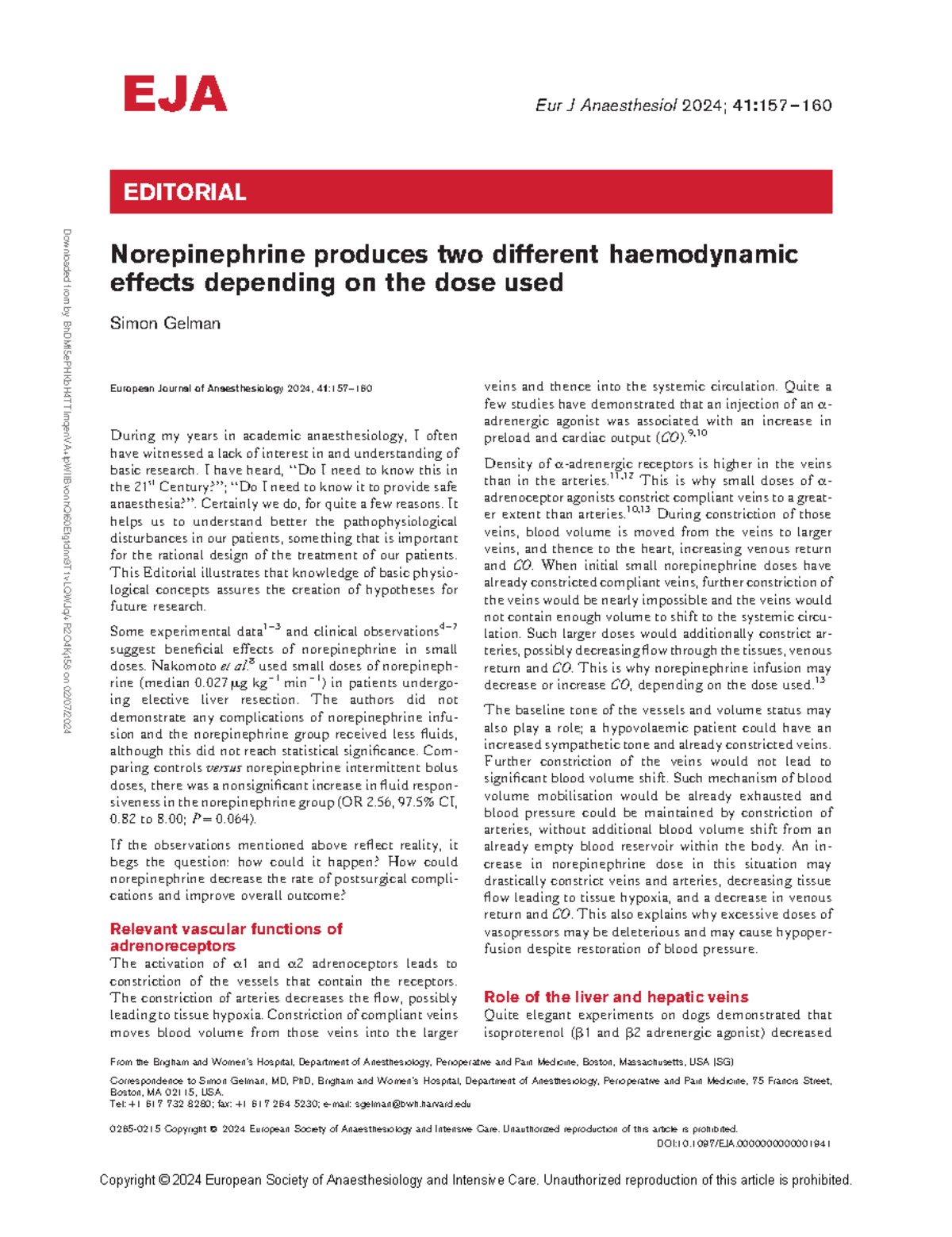 Norepinephrine produces two different haemodynamic - EDITORIAL ...