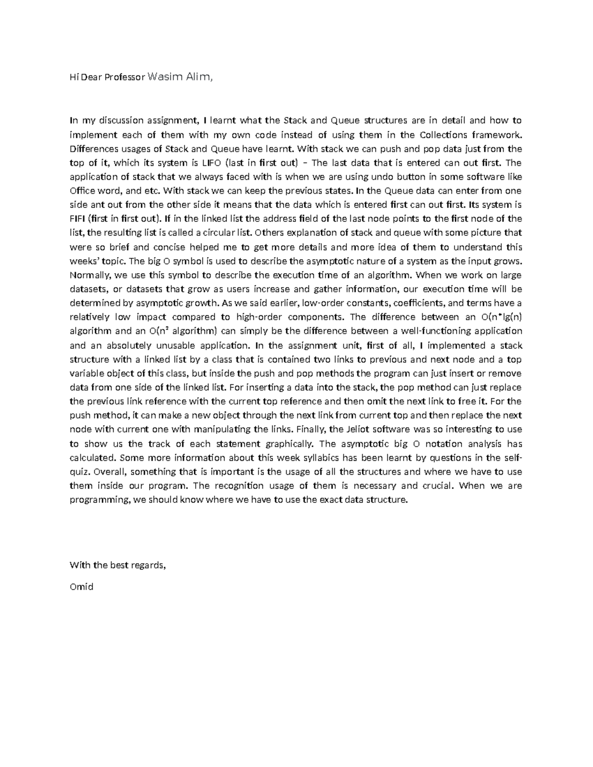 Learning Journal Unit 3 - Hi Dear Professor Wasim Alim, In my ...