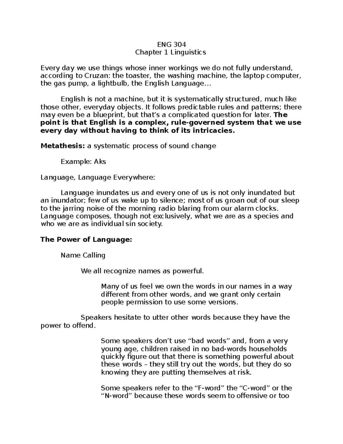 Chapter 1 Linguistics - Summary How English Works - ENG 304 Chapter 1 ...