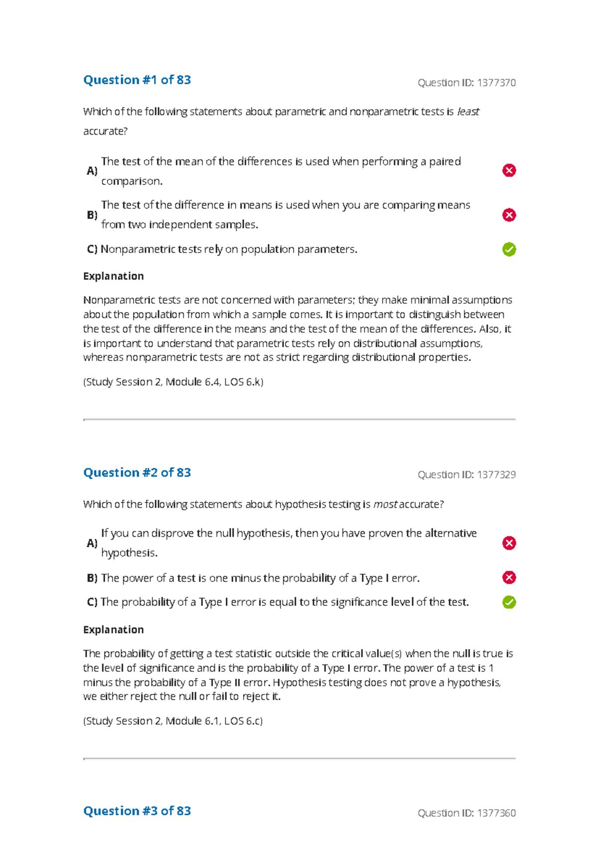 Reading 6 Hypothesis Testing Answers Question 1 Of 83 Question Id 1377370 Which Of The 