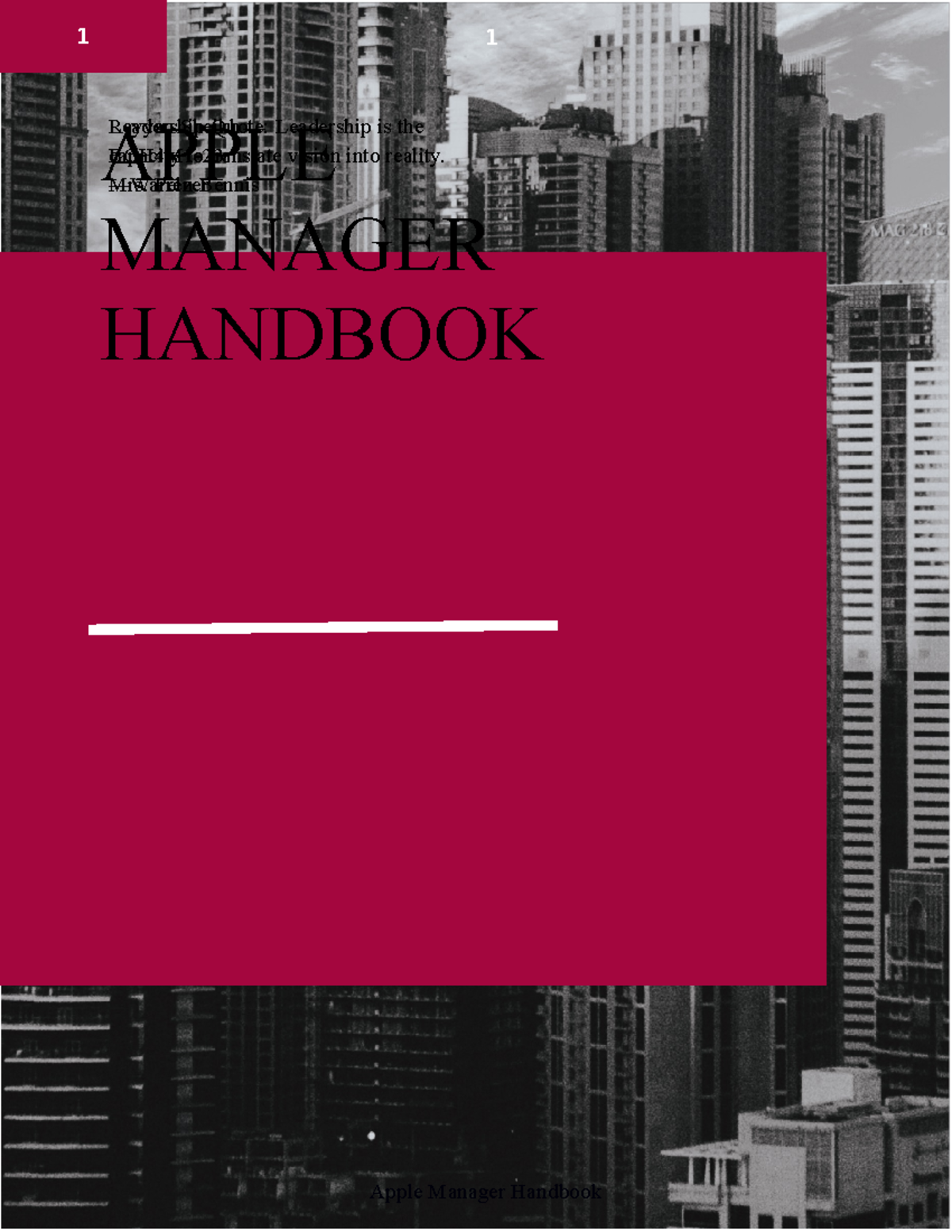 Culminating D,E,F - APPLE MANAGER HANDBOOK Leadership Quote: Leadership ...