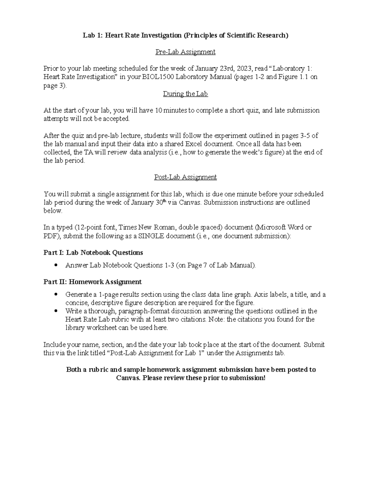 Heart Rate (Scientific Method) Lab Agenda Winter 2023 - Lab 1: Heart ...