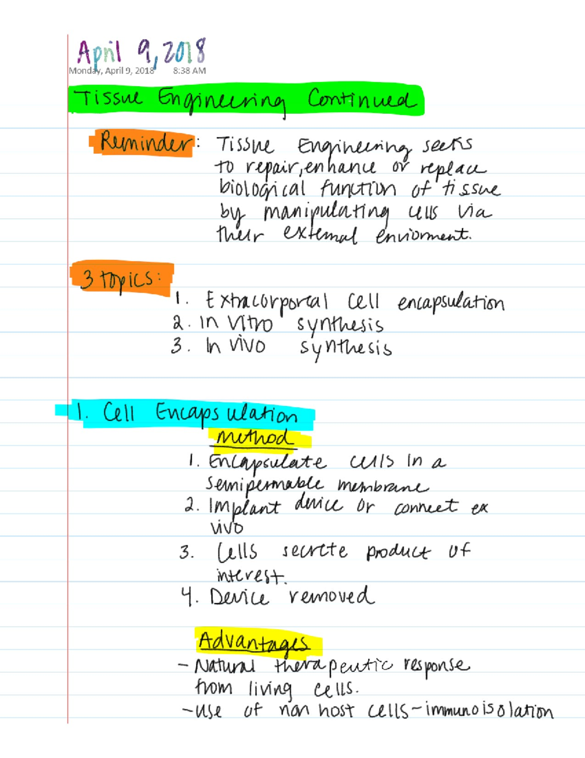 Apr 9 Notes - Professor: Dr. Taylor Ware - BMEN 4360 - Studocu