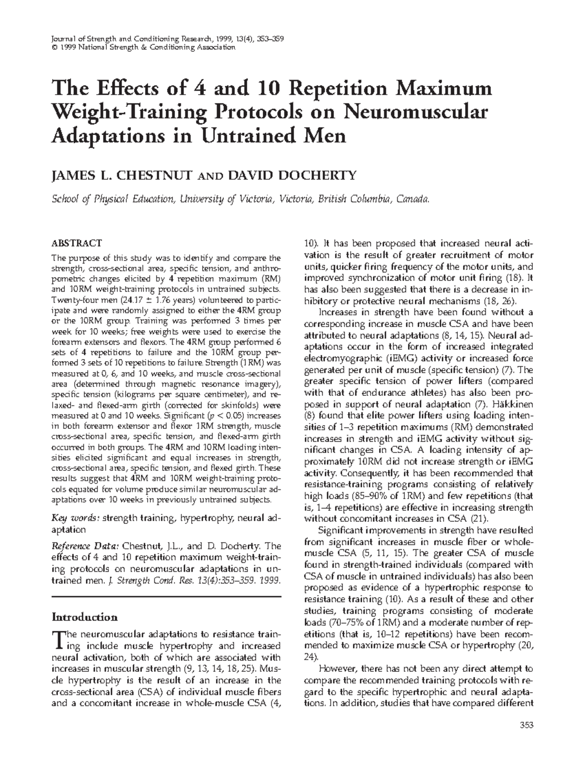 The Effects of 4 and 10 Repetition Maximum Weight-Training Protocols on ...