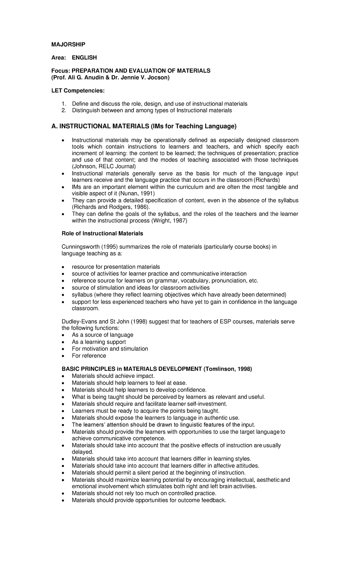 Preparation and Evaluation of Materials (PNU Notes) - MAJORSHIP Area ...