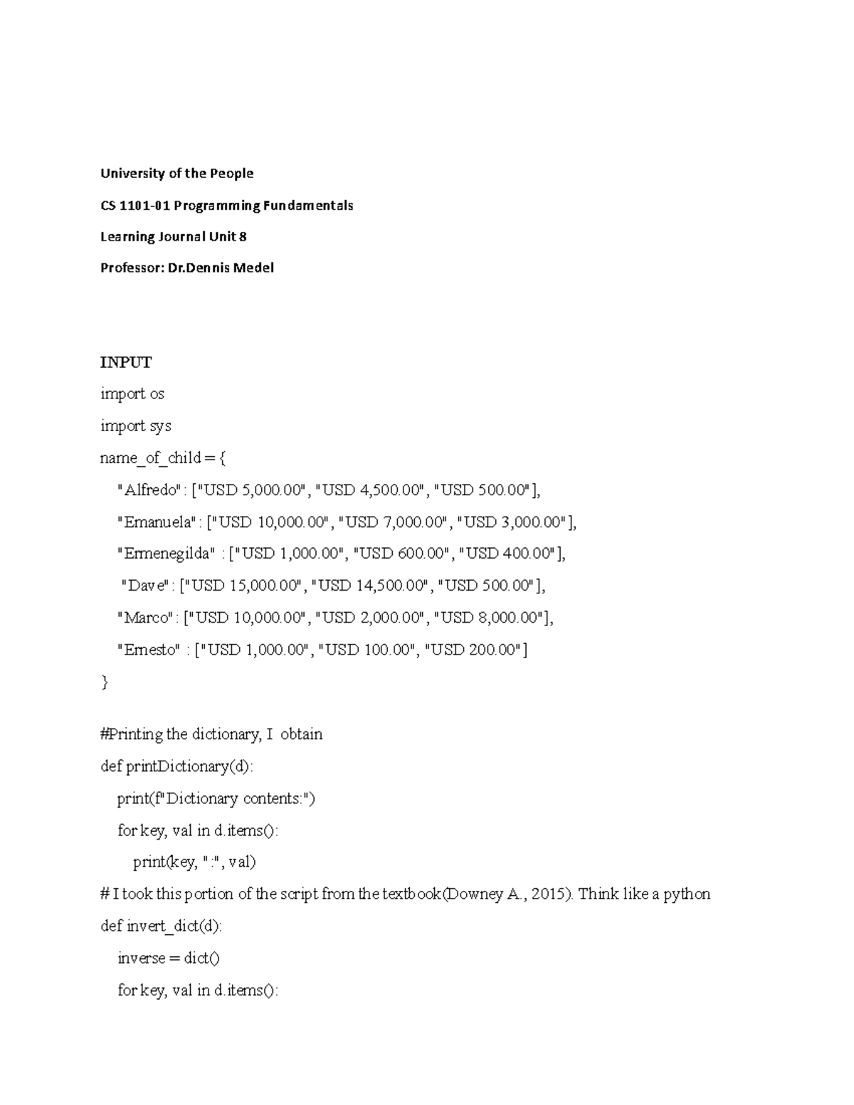 Cs 1101 Learning Journal Unit 8 University Of The People Cs 1101 01 Programming Fundamentals 