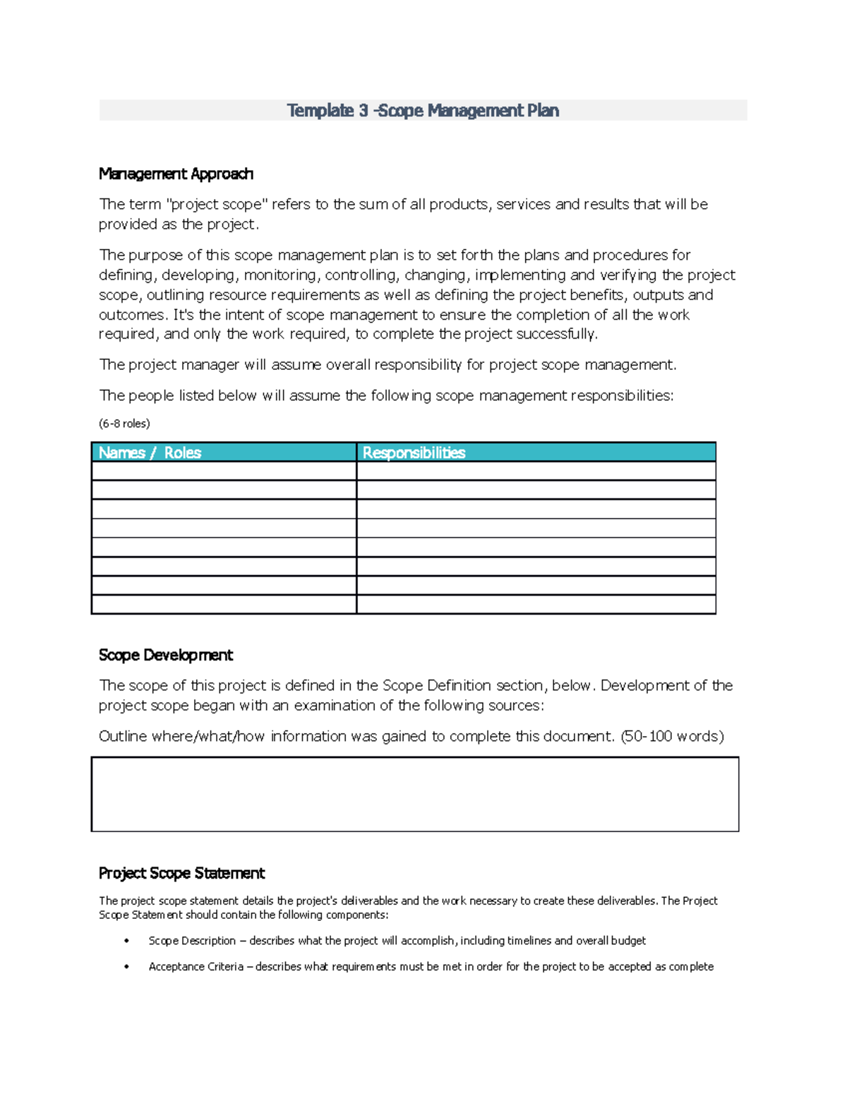 Template 3 Task 2 - Bsbpmg 511 - Template 3 - Scope Management Plan ...
