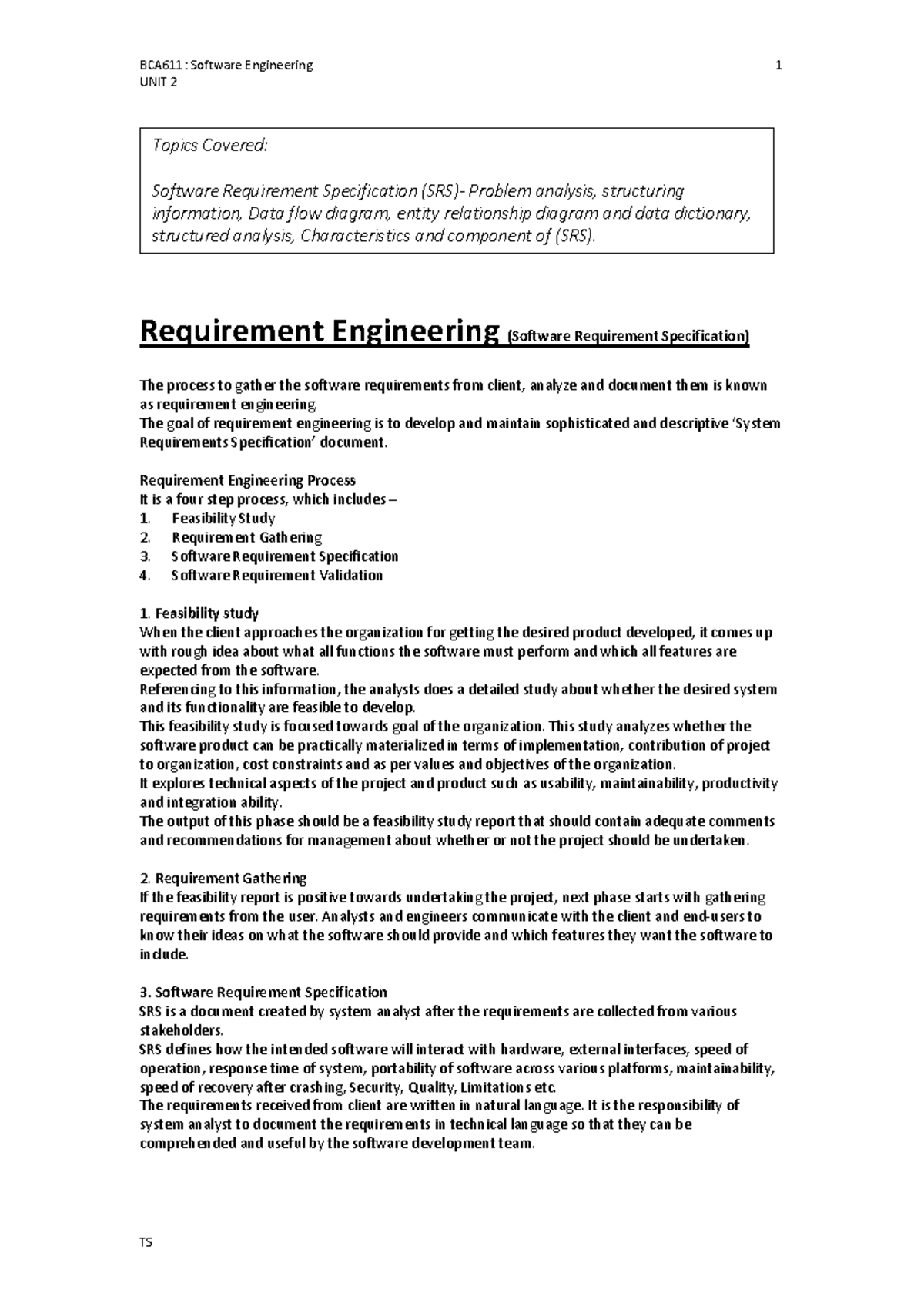Software-Engineering-UNIT2 - UNIT 2 Requirement Engineering (Software Requirement Specification ...