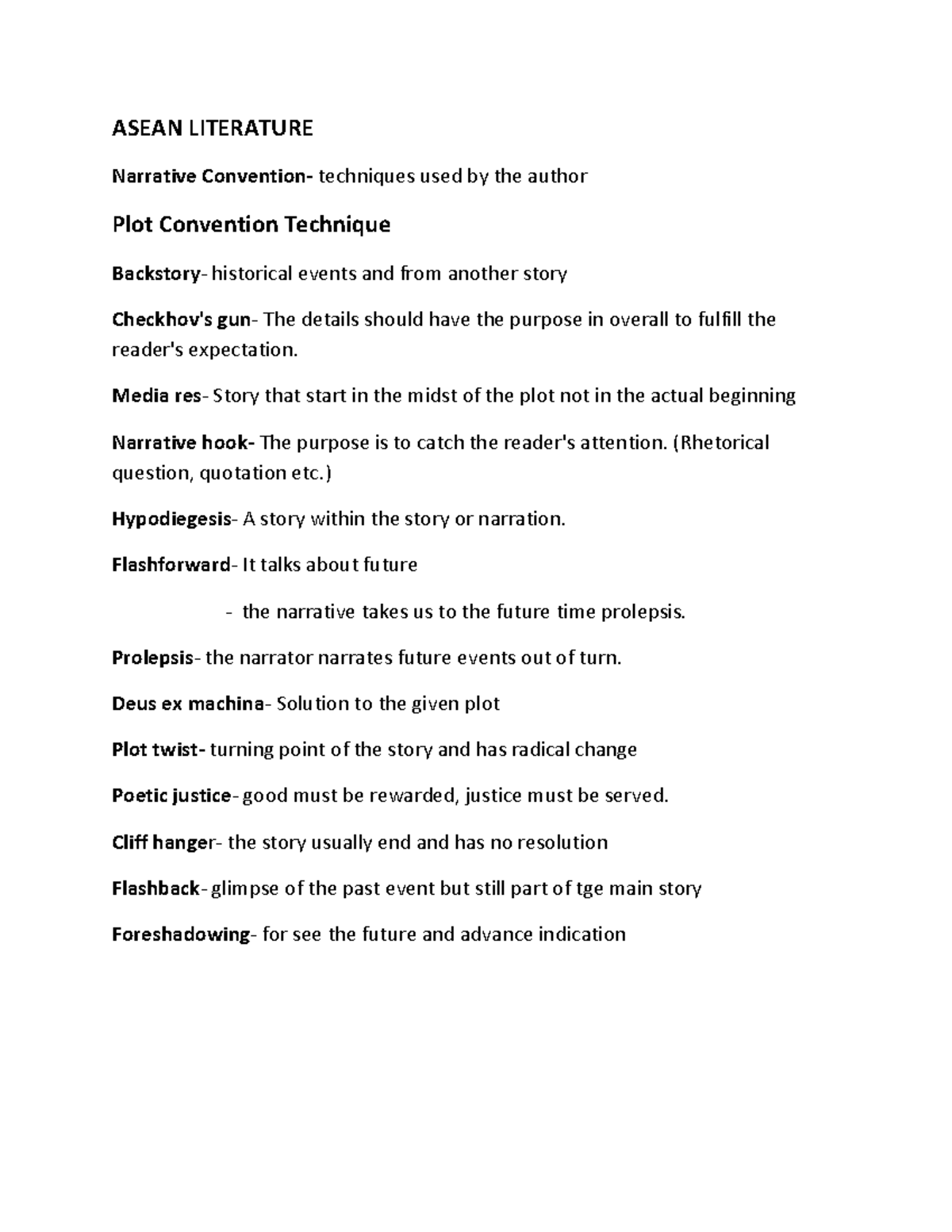 Asean- Literature- Reviewer - ASEAN LITERATURE Narrative Convention ...