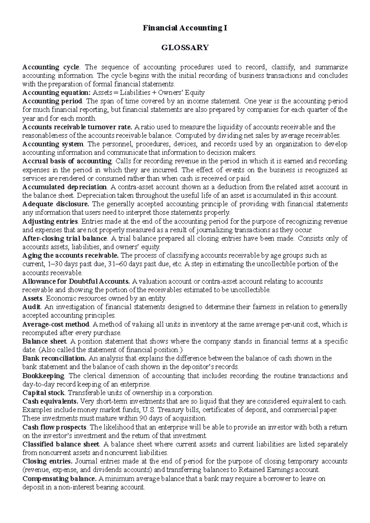glossary for financial accounting 1 - Financial Accounting I GLOSSARY ...