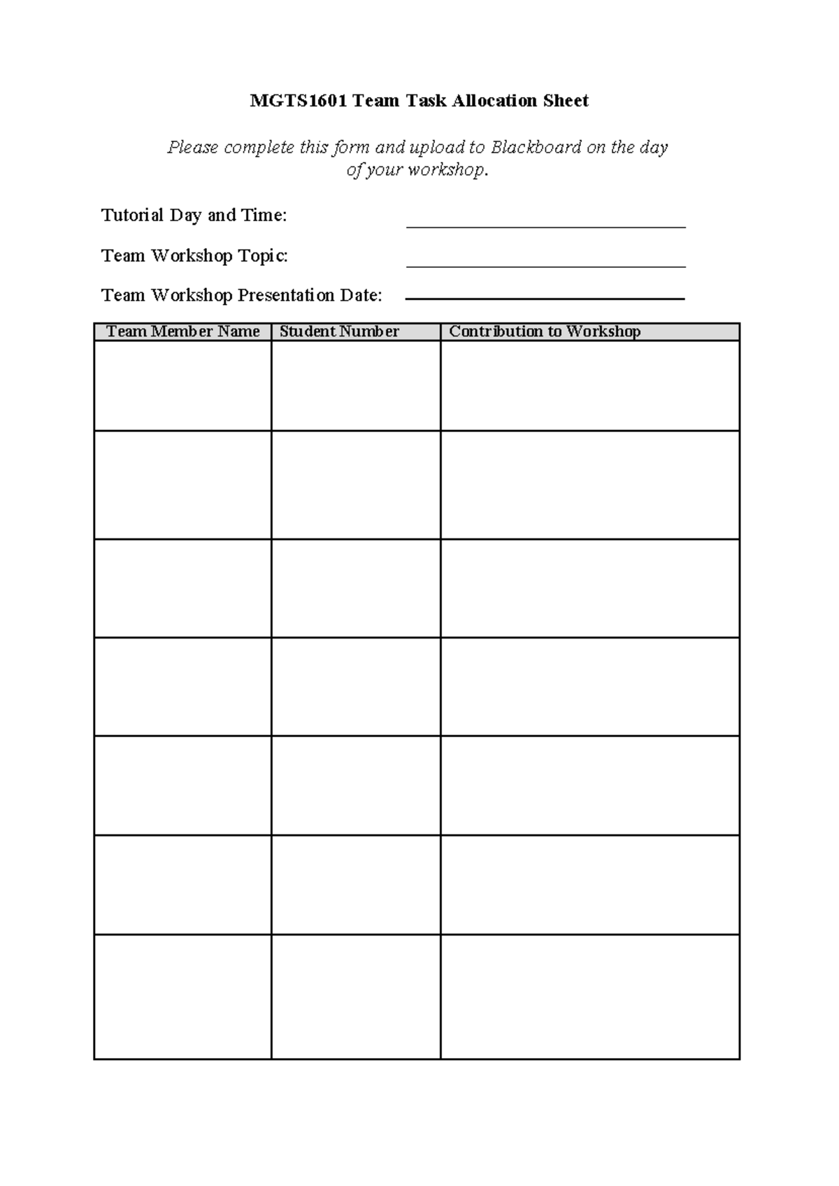 MGTS1601 Team Task Allocation Sheet final - MGTS1601 - MGTS1601 Team ...