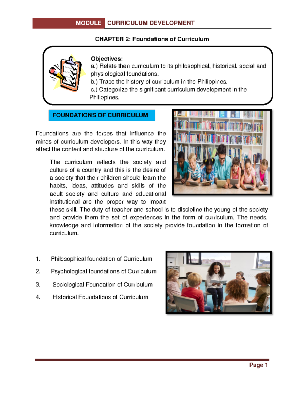 MODULE 1 CHAPTER 2 CURRICULUM DEVELOPMENT CHAPTER 2 Foundations Of 