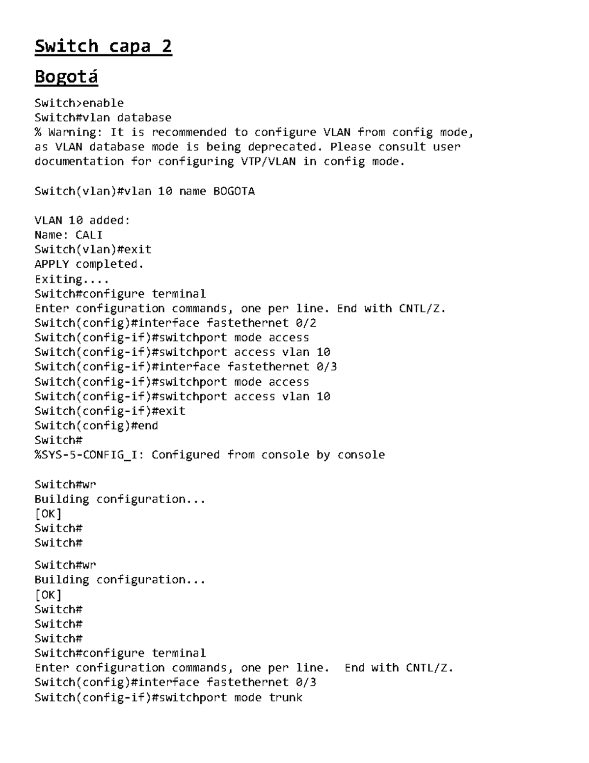 Switch capa 2 - ejercicio practica jornada - Switch capa 2 Bogotá ...
