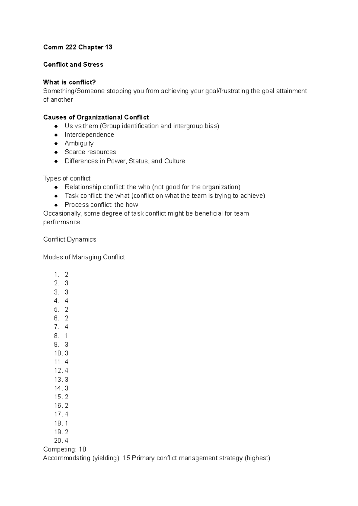 Comm 222 Chapter 13 and 11 - Comm 222 Chapter 13 Conflict and Stress ...