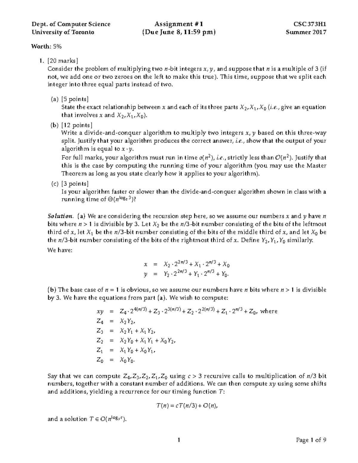 A1 Solution University Of Toronto Due June 8 11 59 Pm Summer 2017 a1-solution-university-of-toronto-due-june-8-11-59-pm-summer-2017