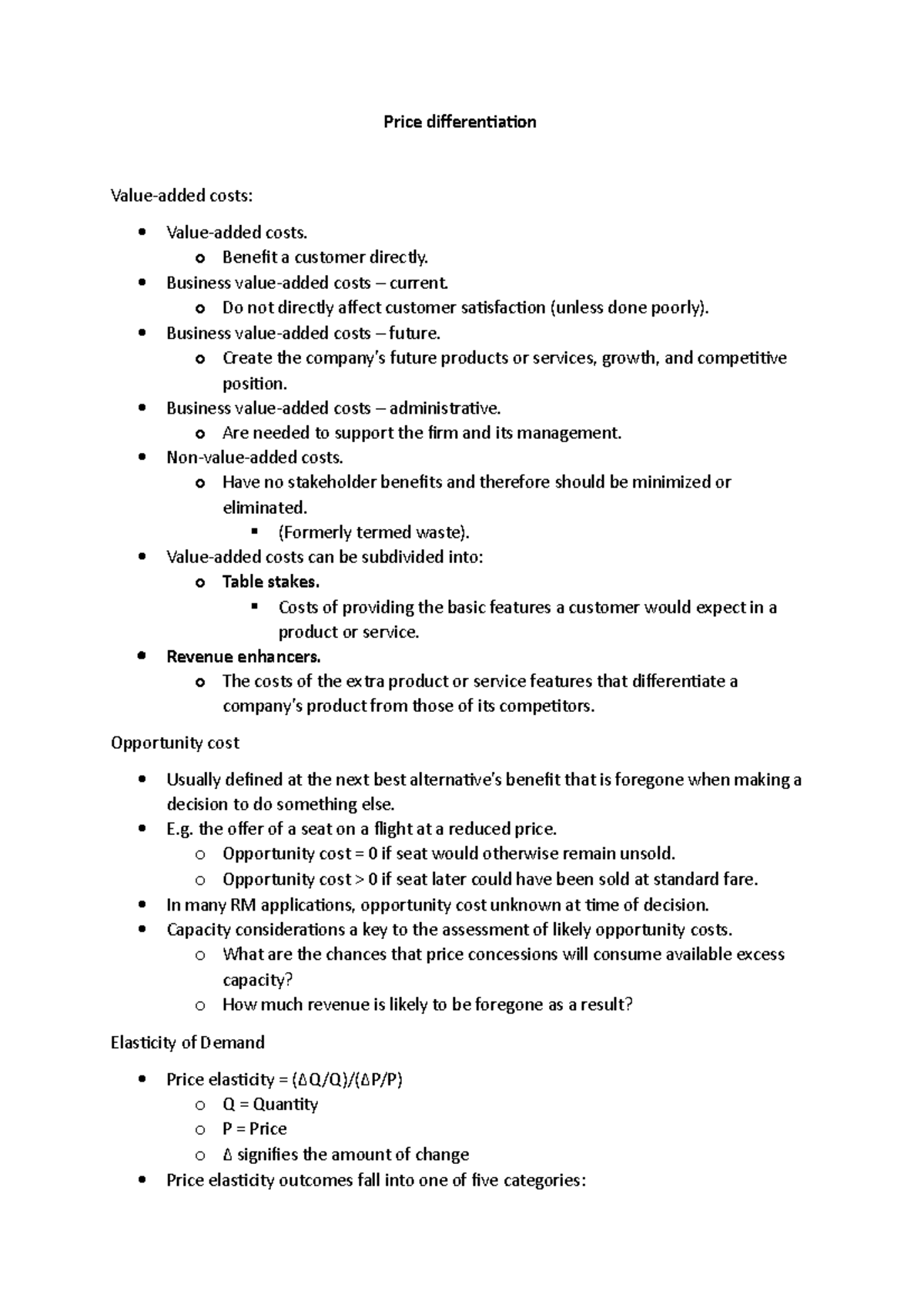 Price Differentiation - Price differentiation Value-added costs: Value ...