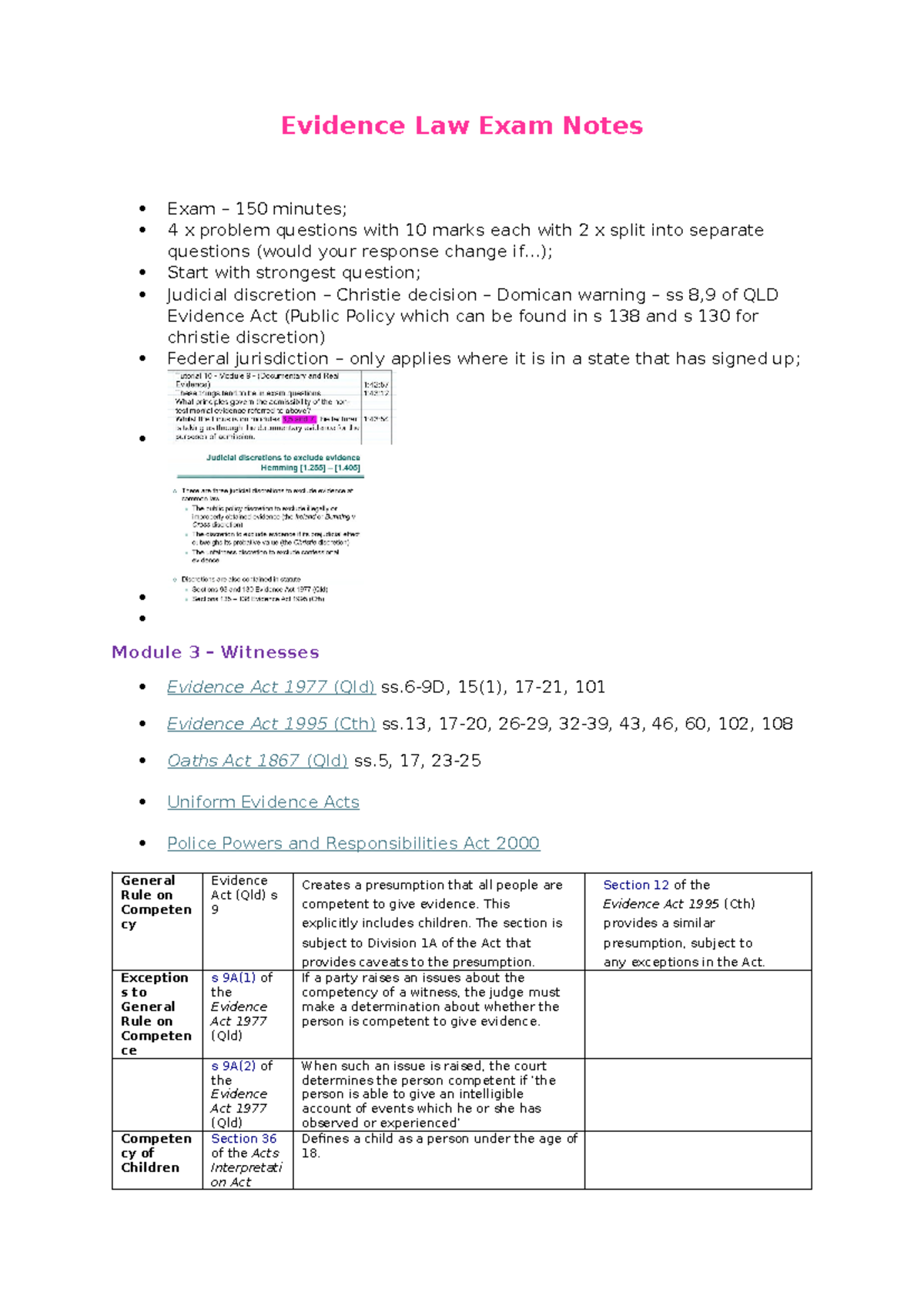 Evidence Law Exam Notes - ..); Start with strongest question; Judicial ...