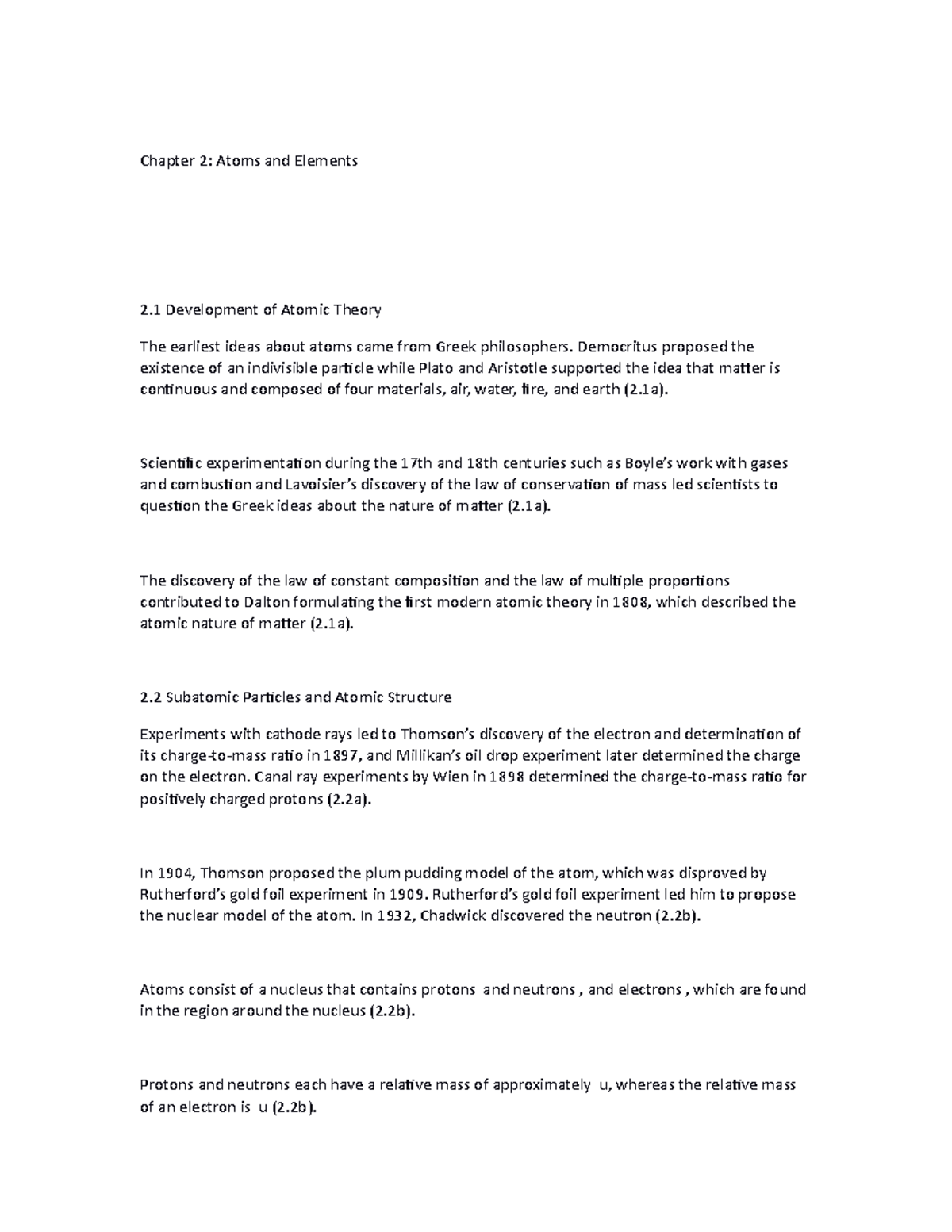 General Chemistry I notes - Chapter 2: Atoms and Elements 2 Development ...