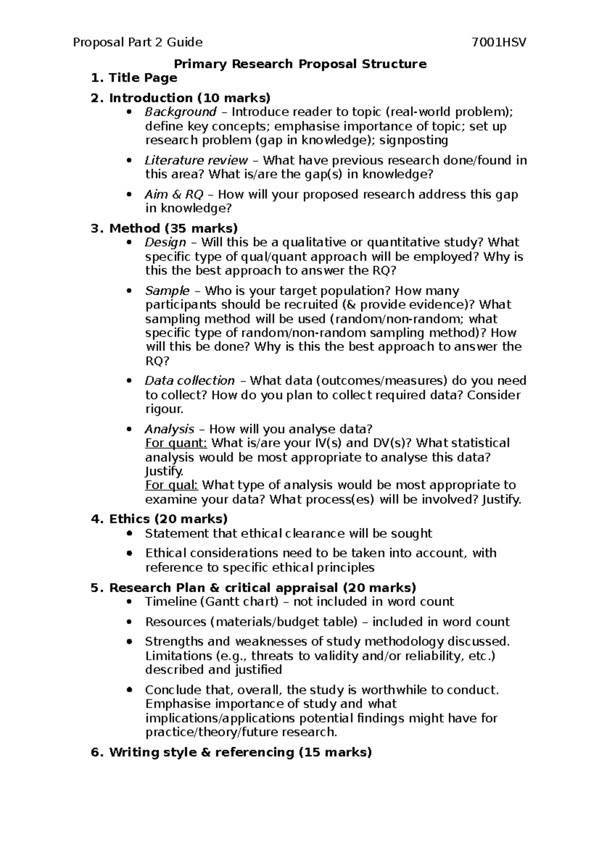 Template Structure - Primary Research - Proposal Part 2 Guide 7001HSV ...