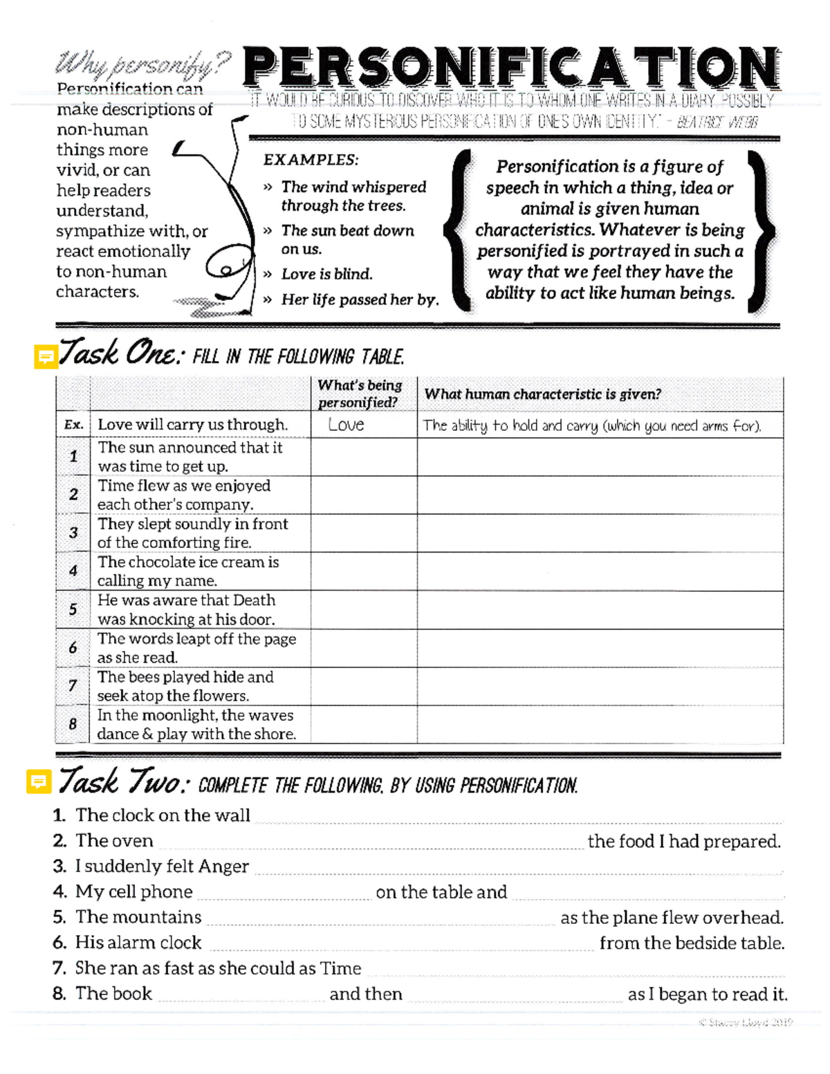 Personification 2 - worksheet - Studocu
