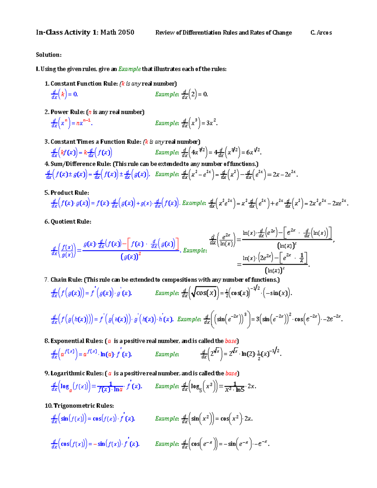 In-Class Activity 1 Solution - In-Class Activity 1 : Math 2050 Review ...