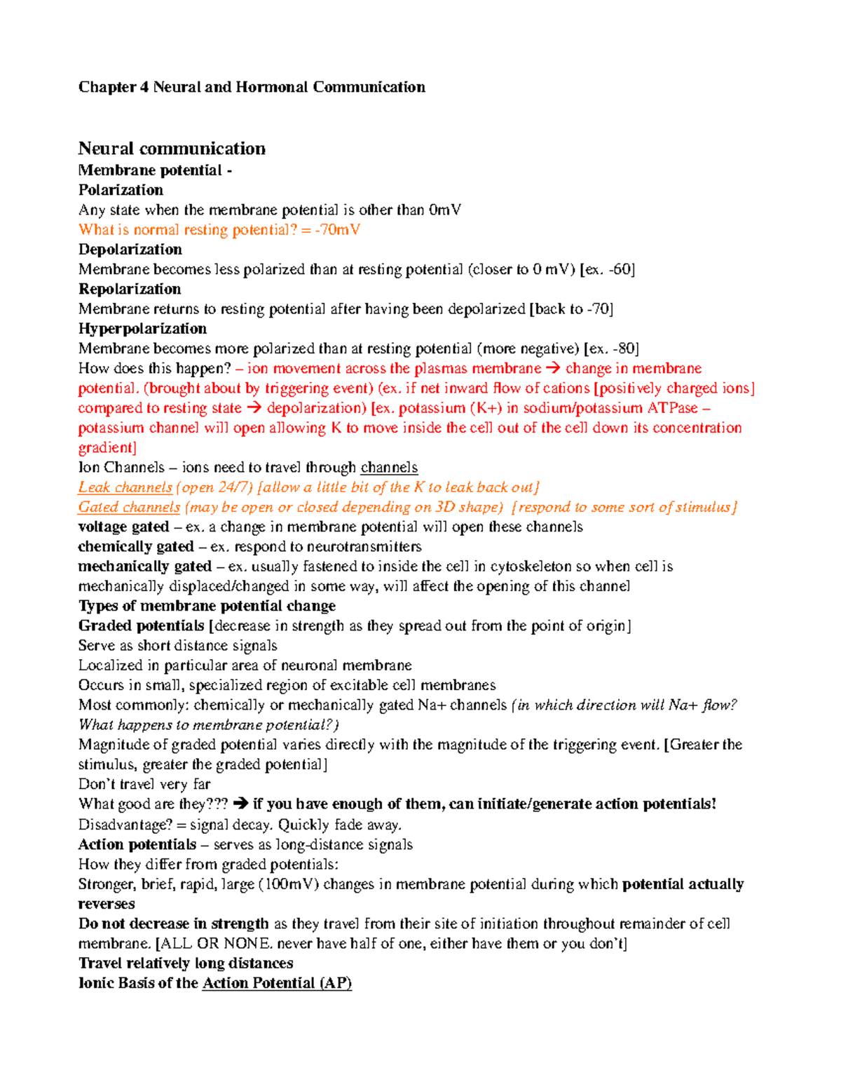 Ch. 4 Neural and Hormonal Communication - Chapter 4 Neural and Hormonal ...