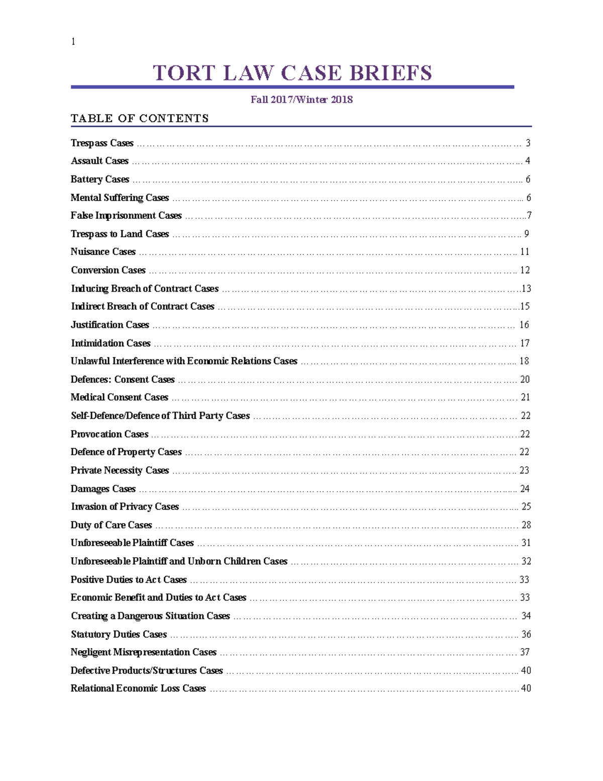Tort Law Case Briefs- Vallance Coombes - TORT LAW CASE BRIEFS Fall 2017 ...