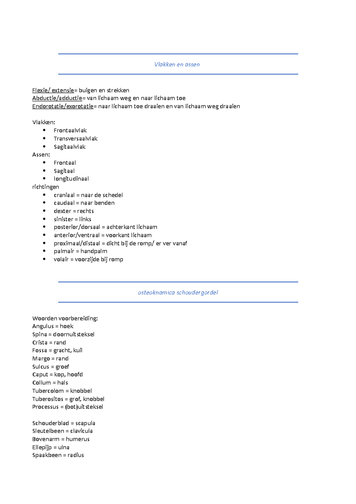 Anatomie - Vlakken en assen Flexie/ extensie= buigen en strekken ...