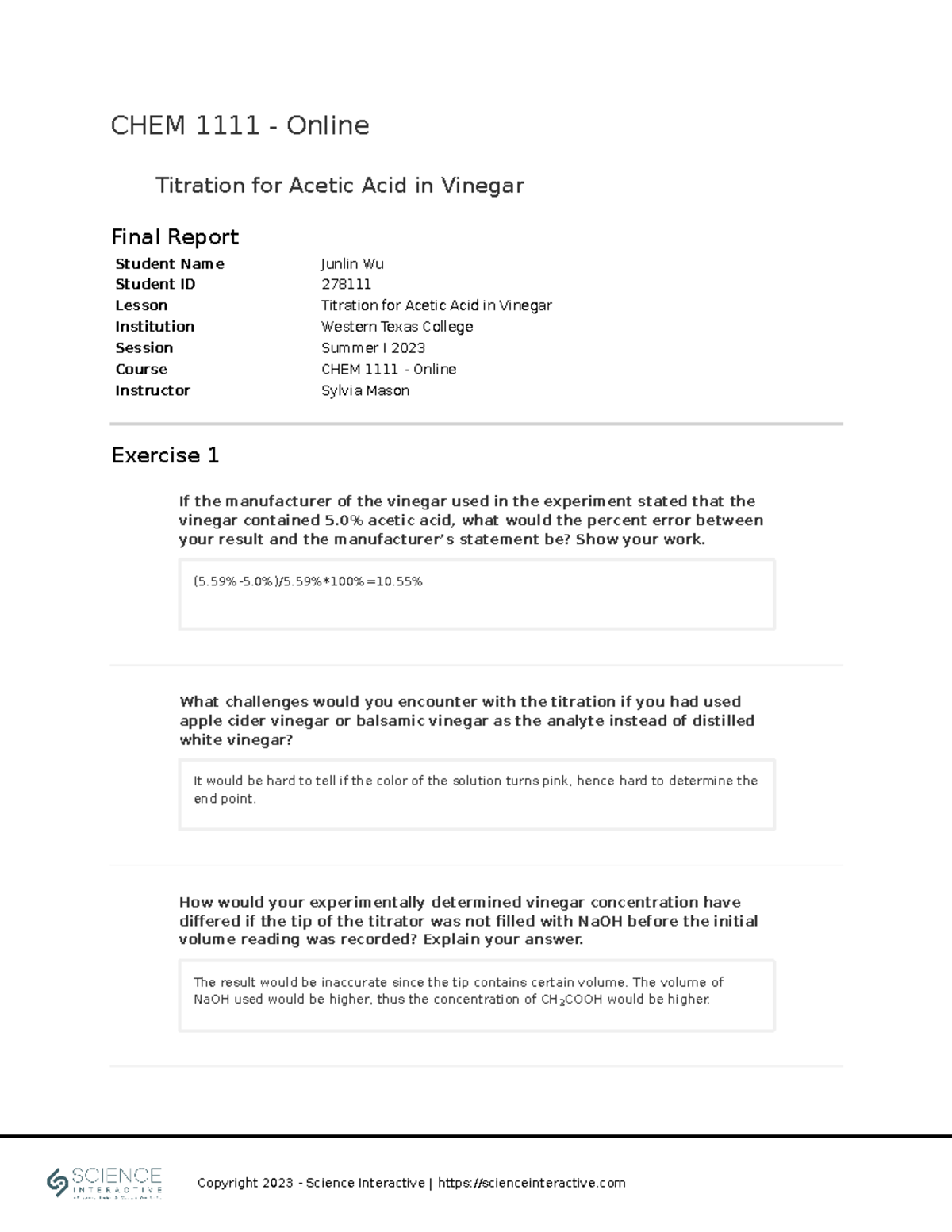 CHEM1111Online Titrationfor Acetic Acidin Vinegar - Copyright 2023 ...