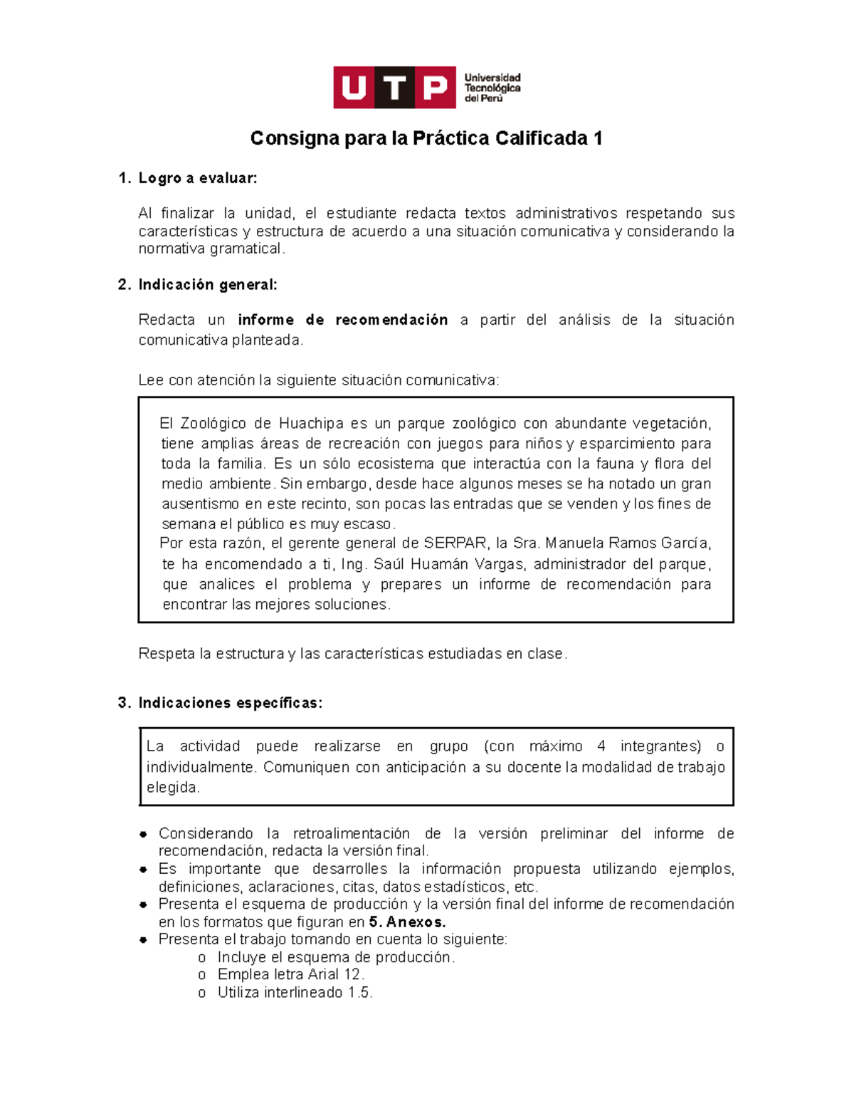 GC A16E PC1Consigna 23C2A - Consigna para la Práctica Calificada 1 1. Logro a evaluar: Al ...