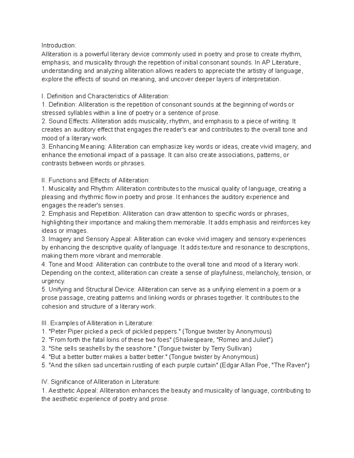Alliteration in AP Literature - Introduction: Alliteration is a ...