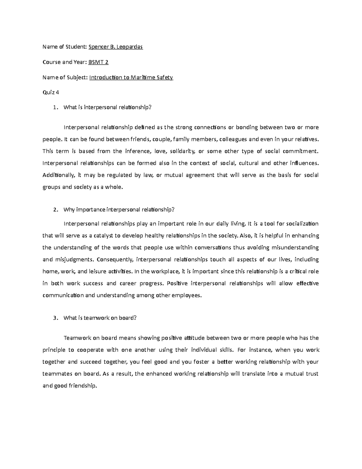Spencer Leopardas Quiz 5 - Name of Student: Spencer B. Leopardas Course ...